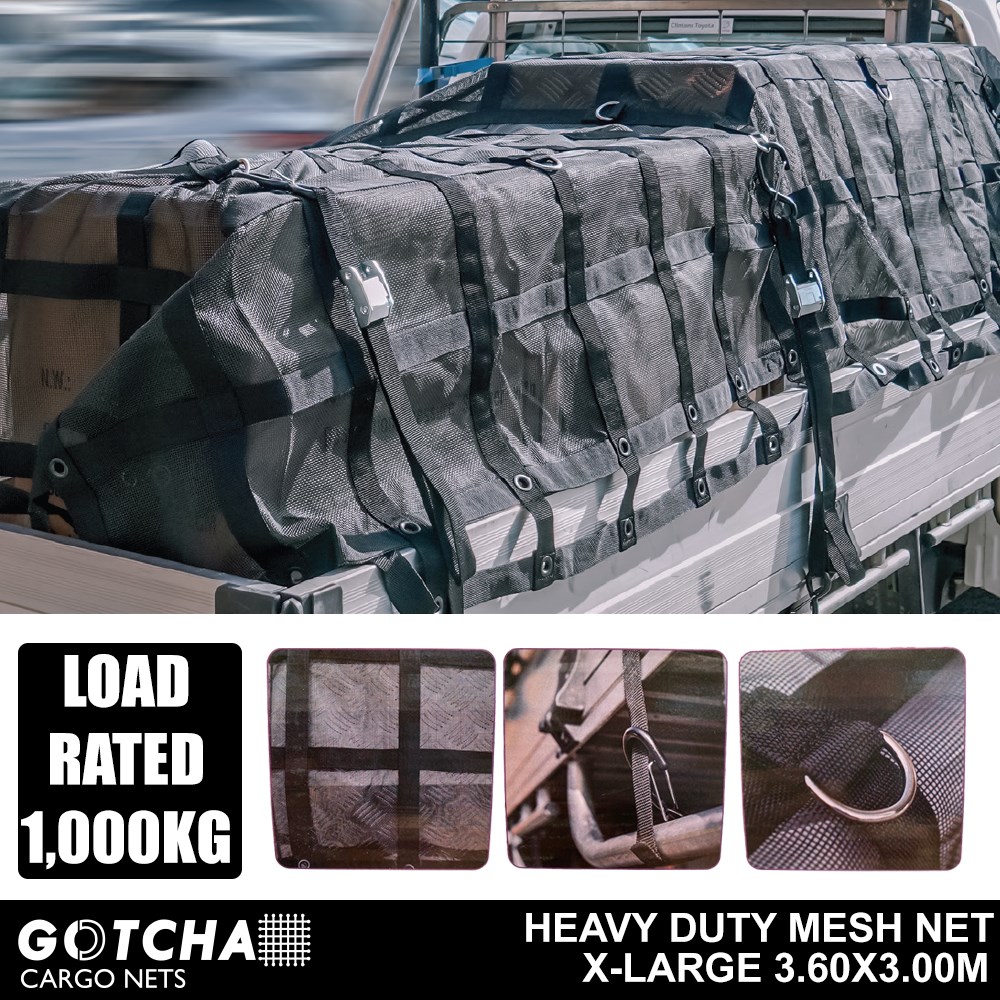 GOTCHA MESH CARGO NET XL HEAVY DUTY 3.60M L X 3.00M W WITH 8 PULL ...