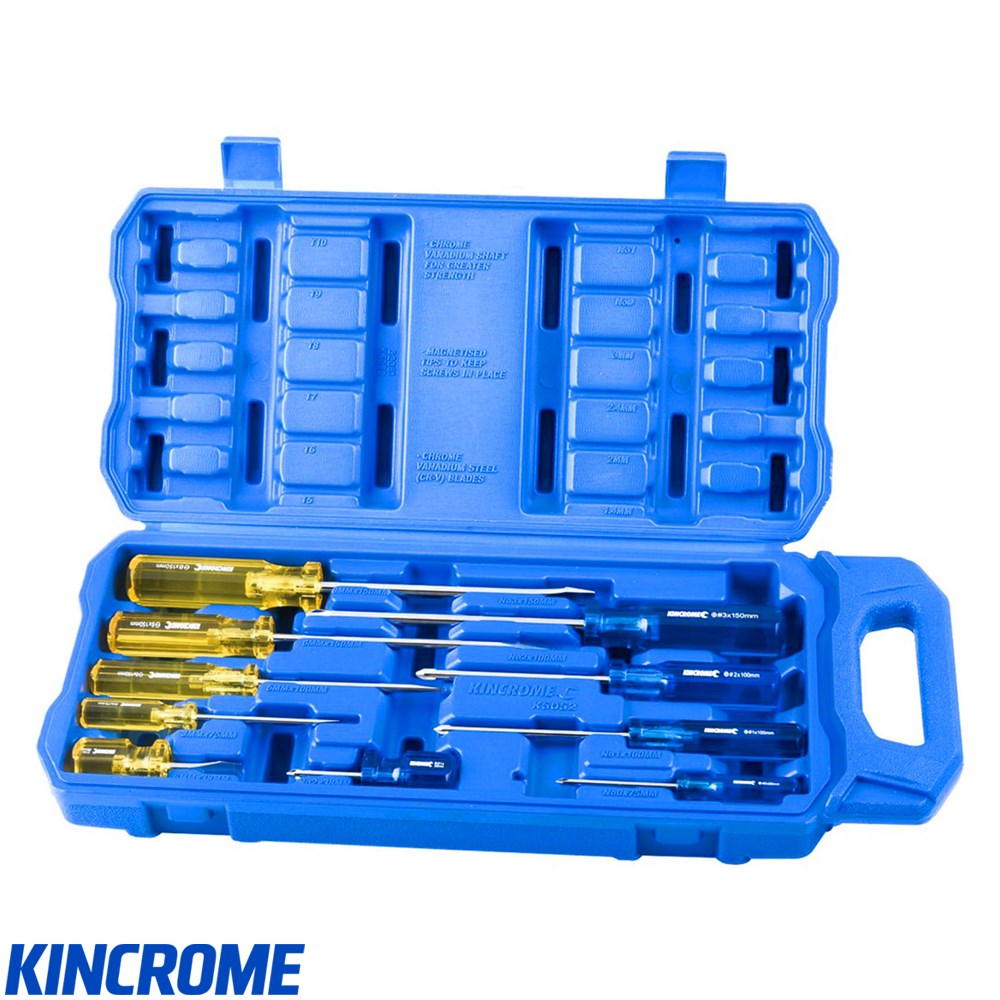 KINCROME SCREWDRIVER SET 10PC ACETATE HANDLES WITH PVC CARRY CASE Collier Miller