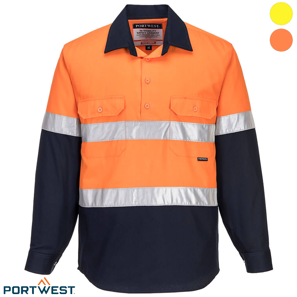 PORTWEST HI-VIS TWO TONE REGULAR WEIGHT LONG SLEEVE CLOSED FRONT SHIRT ...