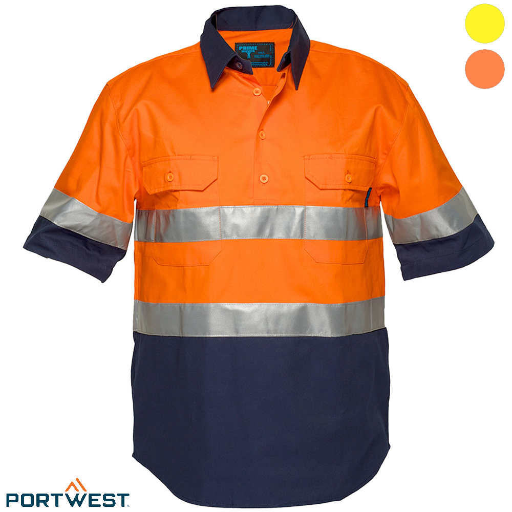 PORTWEST HI-VIS TWO TONE REGULAR WEIGHT SHORT SLEEVE CLOSED FRONT SHIRT ...