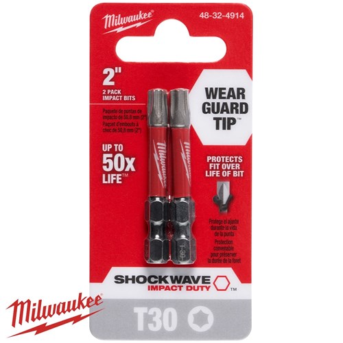 MILWAUKEE TORX T30 X 50MM SHOCKWAVE POWER BIT 2 PACK - Collier & Miller