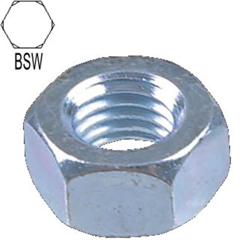 PLATED NUT BSW 1/2 GRADE 2 MILD STEEL BSW 12 TPI - Collier & Miller