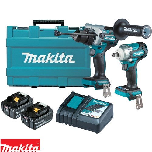 MAKITA 2PC B LESS KIT18V 5.0Ah IMPACT DRILL 1 2 IMPACT WRENCH 2 X 5.0Ah BATTERIES CHARGER Collier Miller