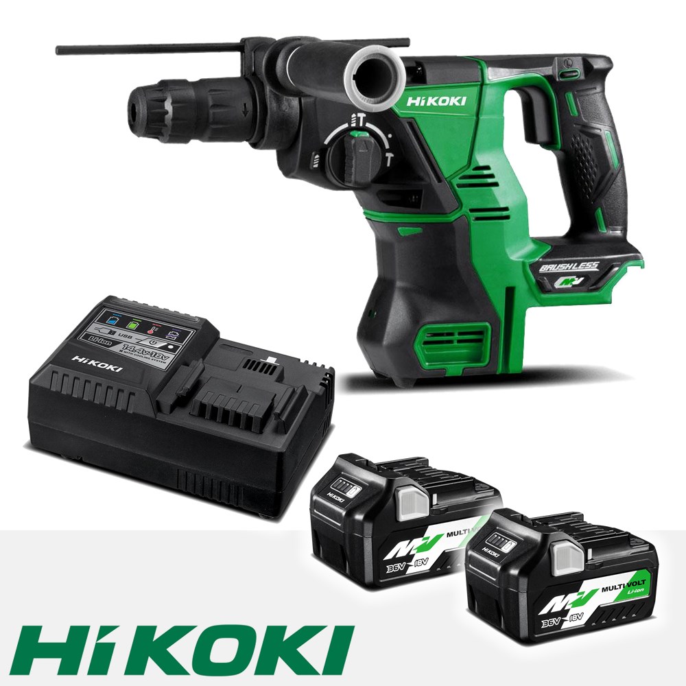 HIKOKI 36V ROTARY HAMMER KIT BRUSHLESS SDS PLUS MULTIVOLT 2 X BATTERIES & CHARGER - Collier Miller