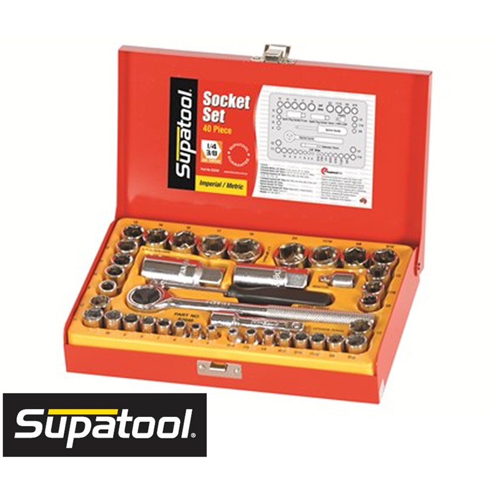 COMBINATION SOCKET SET 40PC 1/4 & 3/8 DRIVE AF & METRIC SUPATOOL ...