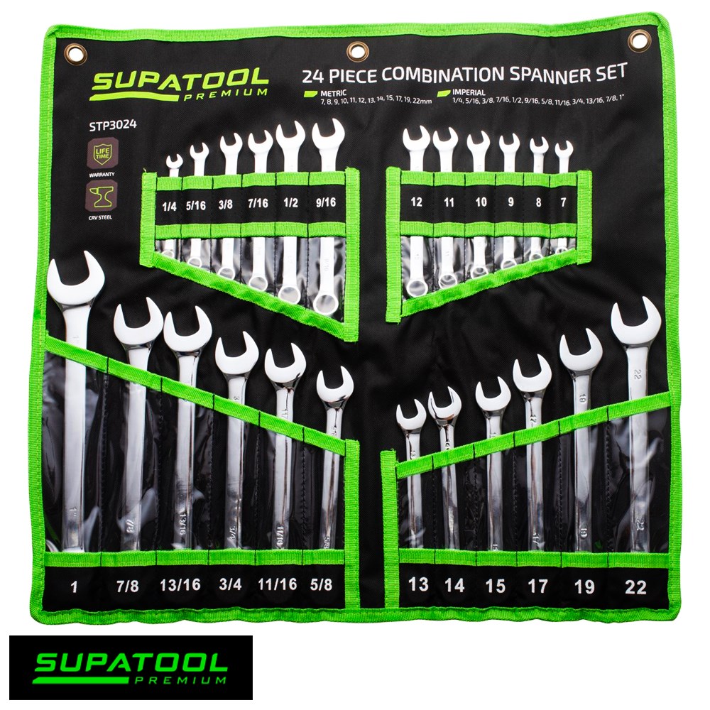 SUPATOOL SPANNER SET 24 PIECE COMBINATION METRIC 7-22MM & IMPERIAL 1/4 ...