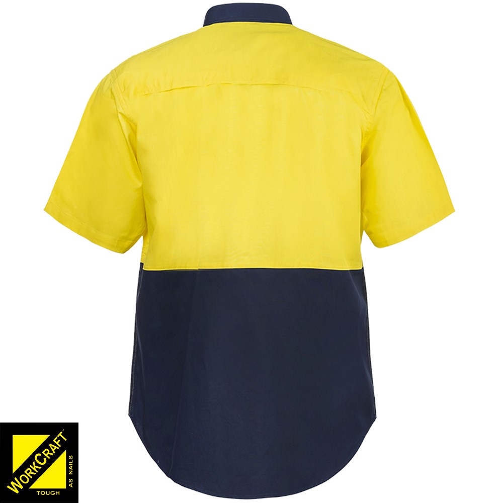 WORKCRAFT HI VIS S/S SHIRT 8XL LIGHT WEIGHT YELLOW NAVY SHORT SLEEVE ...